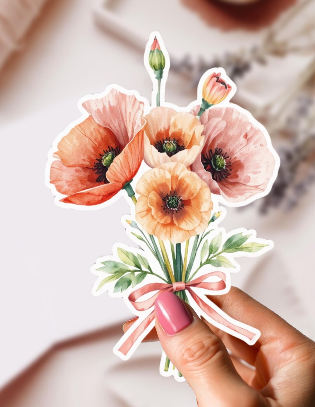 Poppy Flowers Sticker Waterproof Vinyl Sticker | Journal Cover Sticker ...