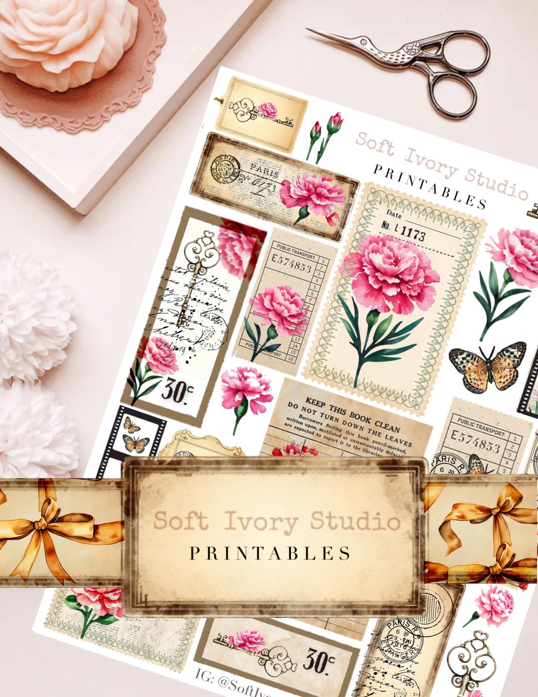 Vintage Carnation Ephemera Printable Instant Download Junk Journal ...