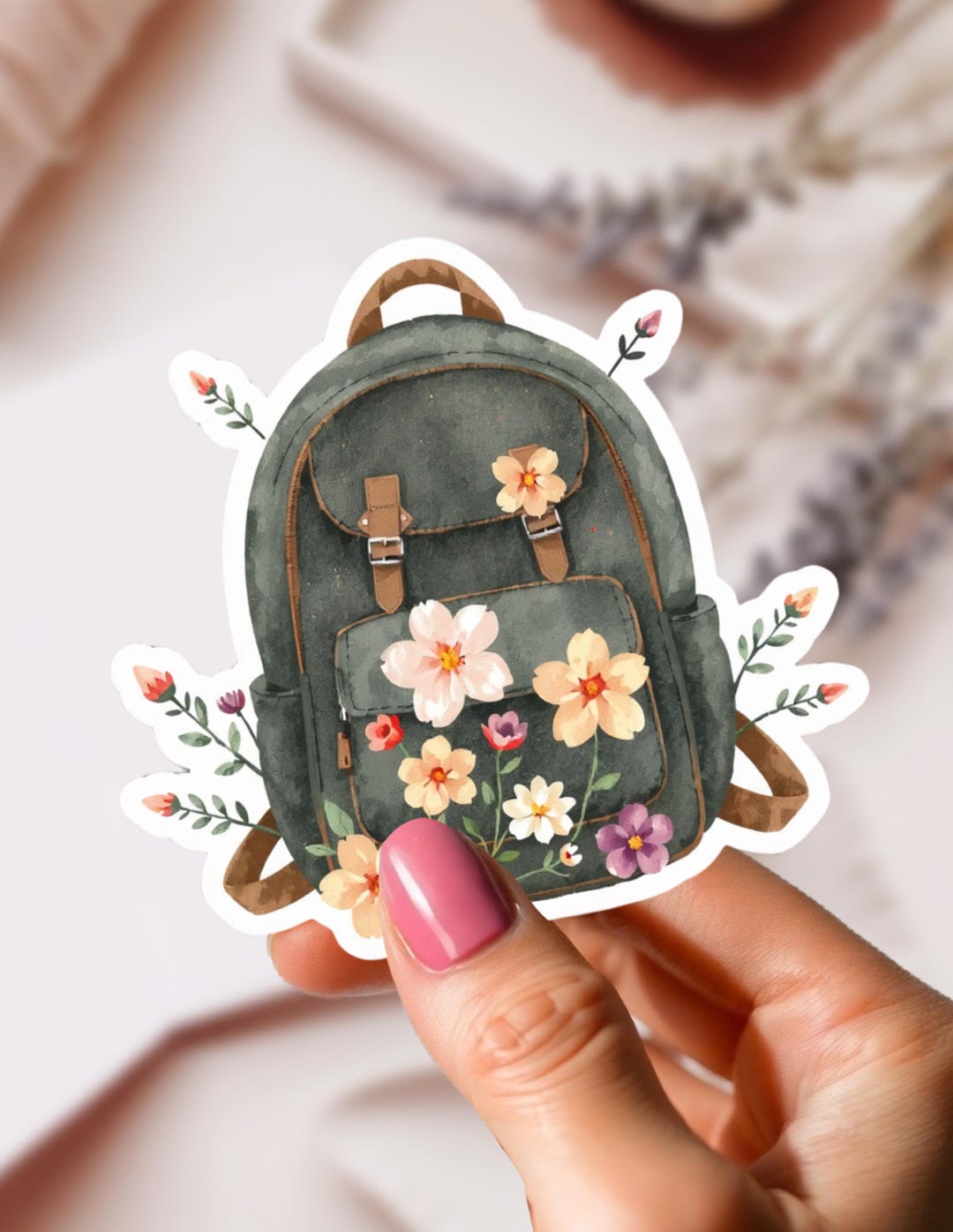 Floral Backpack Waterproof Vinyl Sticker | Journal Cover Sticker ...