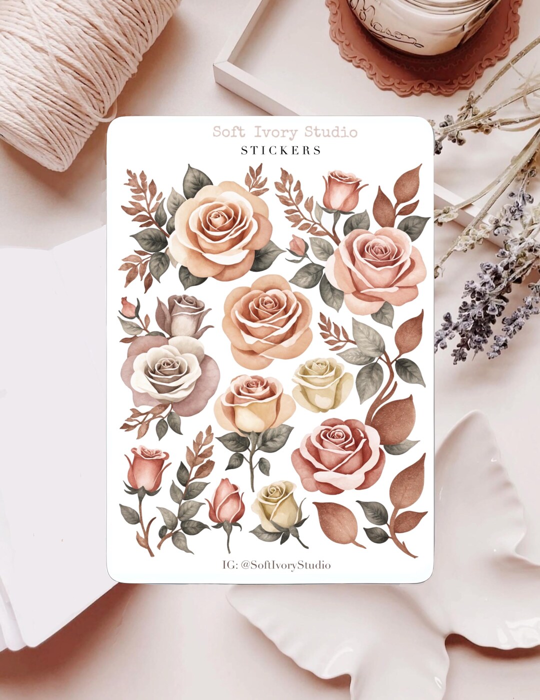 Watercolor Roses Sticker Sheet | Journal Stickers | Planner Stickers ...