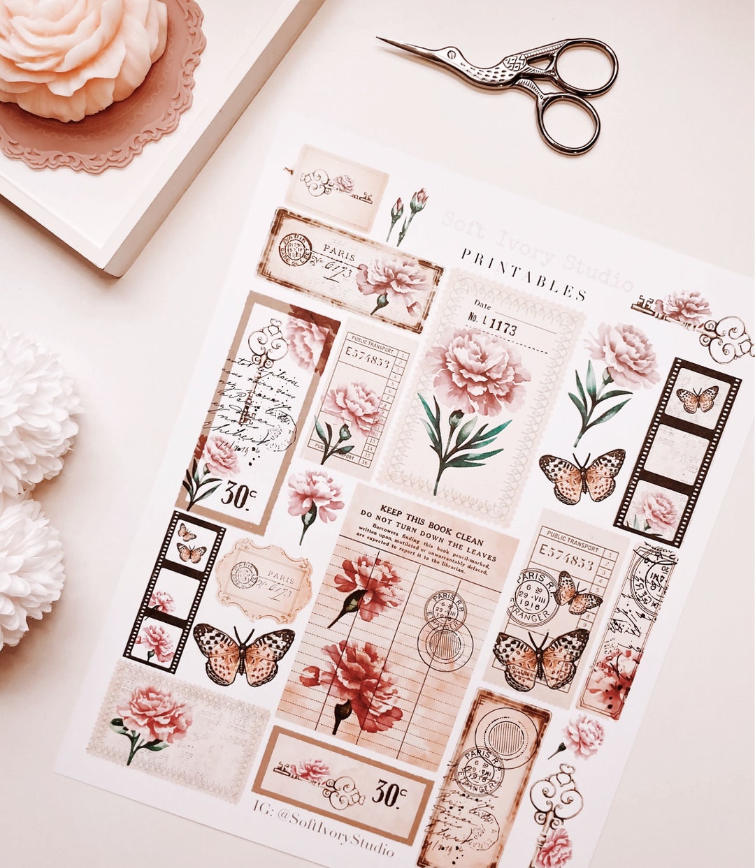 Vintage Carnation Ephemera Printable Instant Download Junk Journal ...