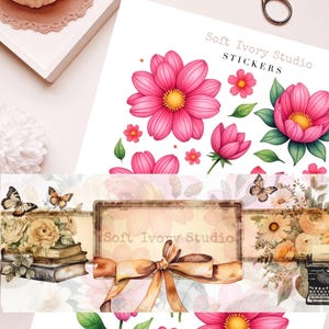 Pink Flowers Sticker Sheet | Journal Stickers | Planner Stickers ...