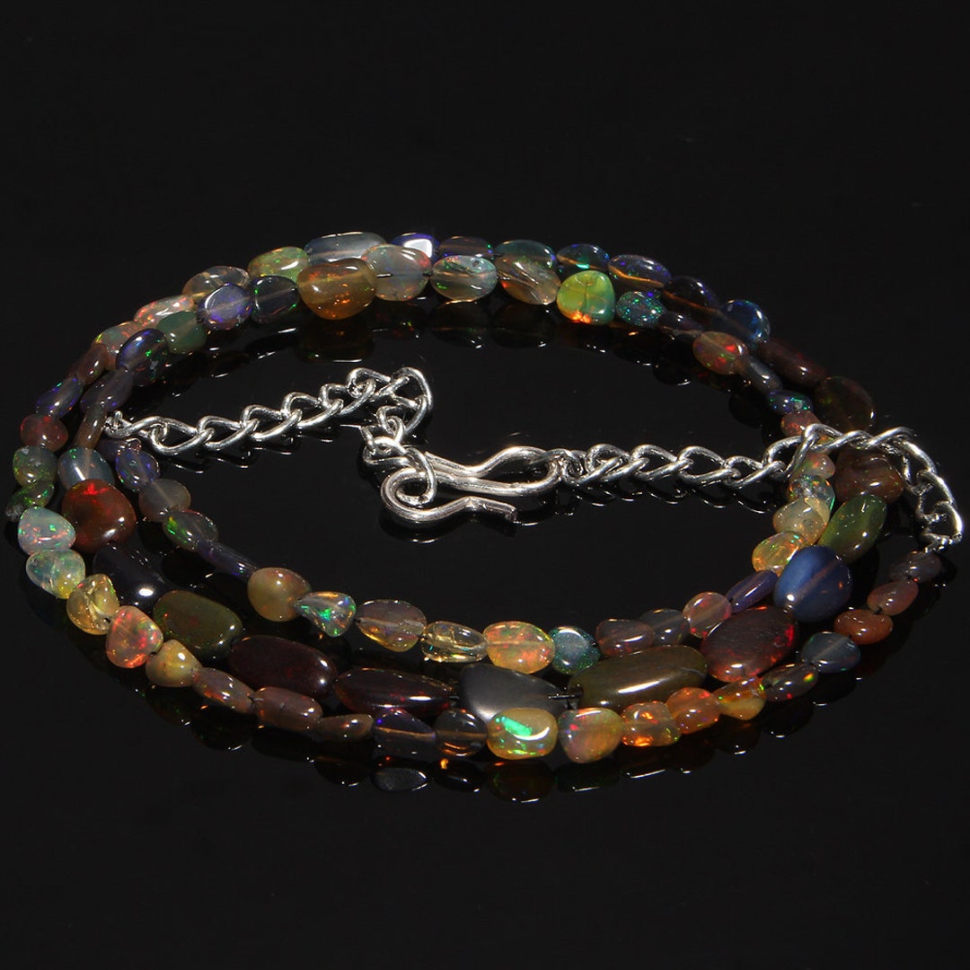 Gorgeous Black Ethiopian Welo Fire Opal Tumbled Beads Necklace, Tumbled ...