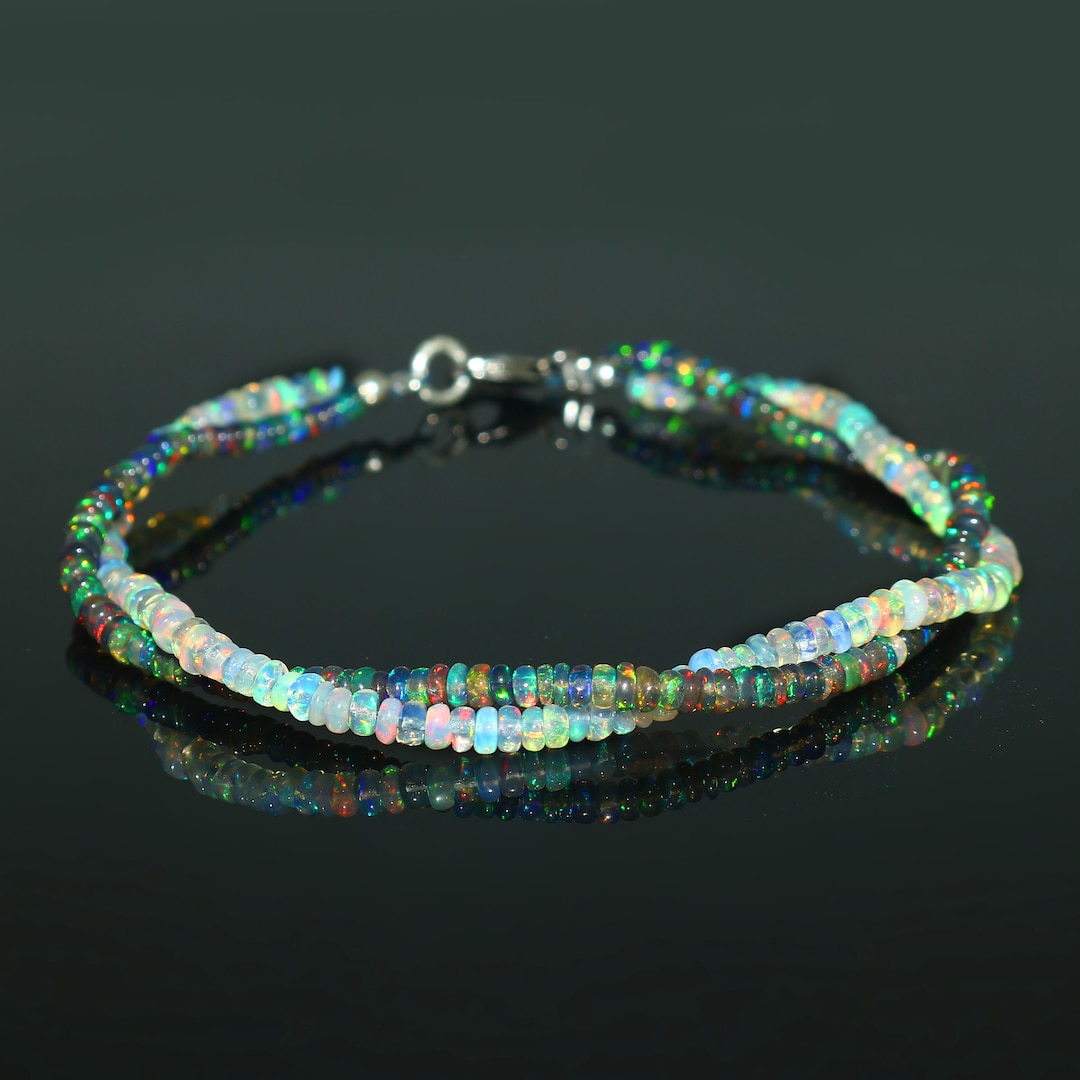 Natural Ethiopian Opal Bracelet Smooth Opal Bracelet Silver Opal ...