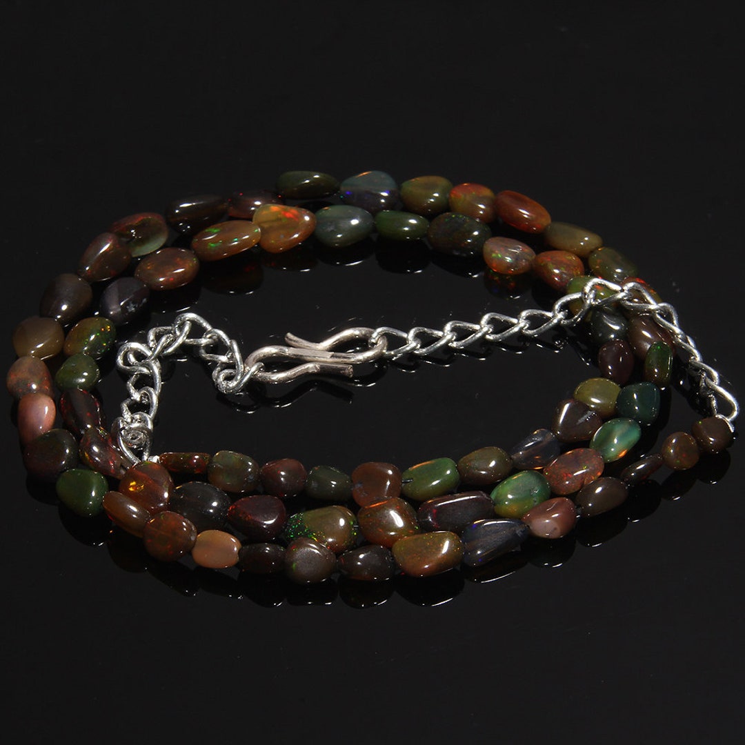 Amazing Black Ethiopian Welo Fire Opal Tumbled Beads Necklace, Tumbled ...