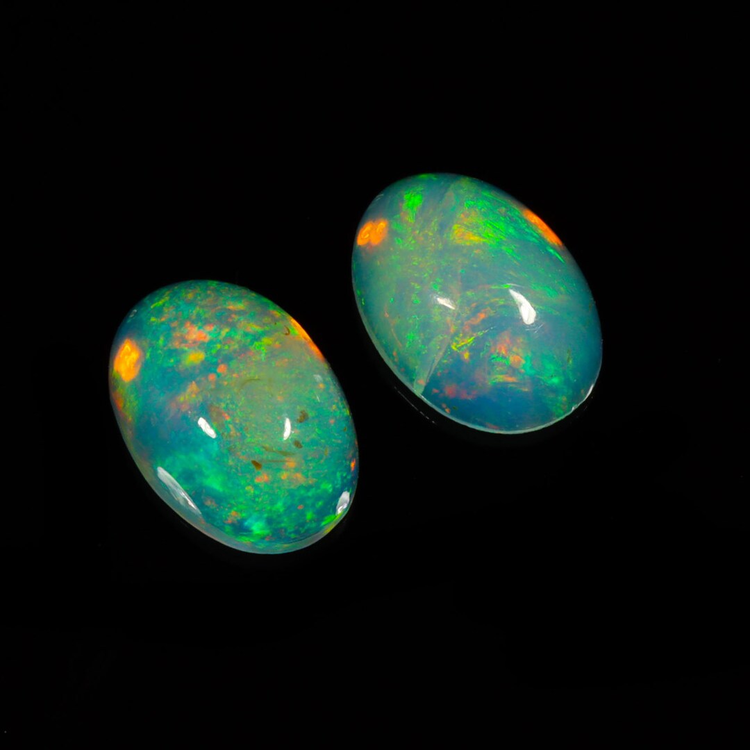 Natural Ethiopian Welo Fire Opal Cabochon Pair Gemstone, Aaa+multi Fire ...