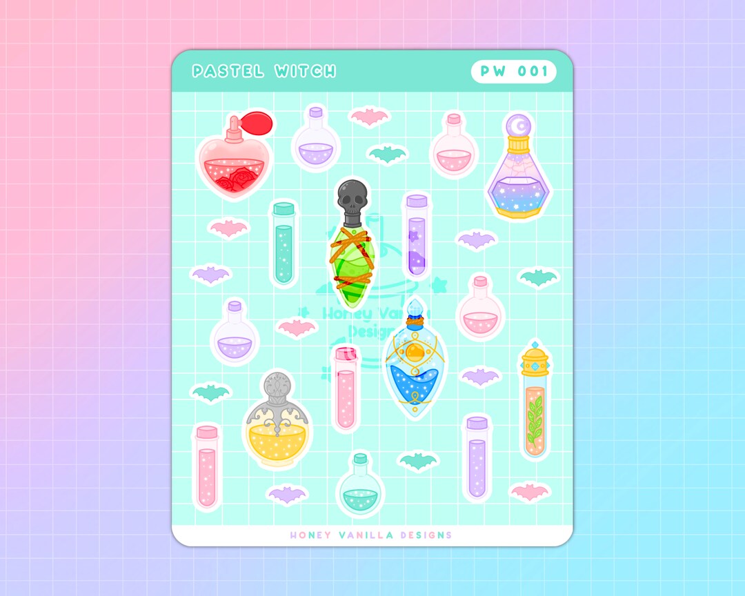 Pastel Witch Aesthetic Sticker Sheet - Kawaii Halloween Sticker Sheets ...
