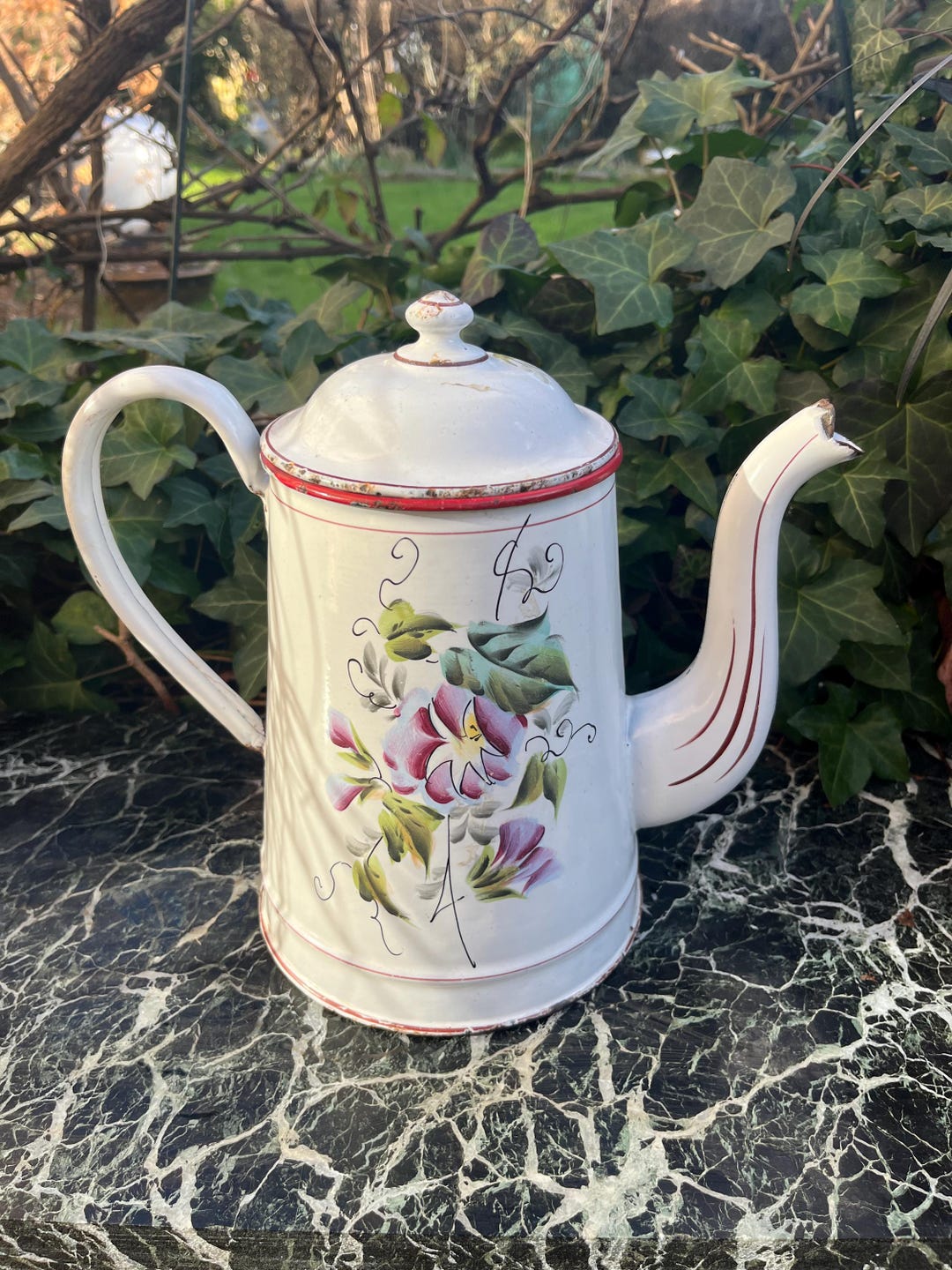 Large Antique French Enamel Coffee/tea Pot, Hand Painted 1920's - Etsy
