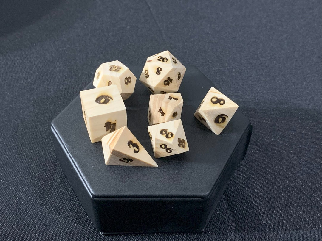 Basswood Dice Set. All Natural Hardwood 7 Piece Polyhedral Dice Sets for TTRPG Gaming. D20, D12 ...