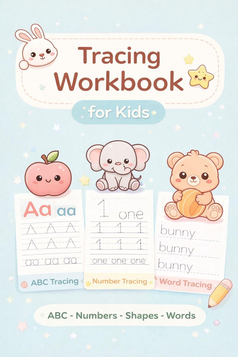 50 Kawaii Pastel Printable| Learning Tracing Workbook | Alphabet ...