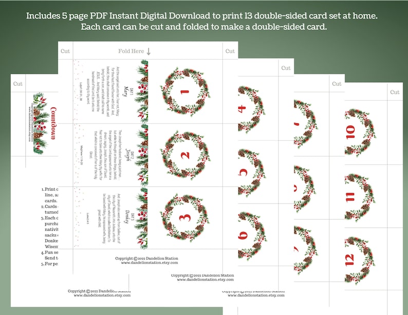 12 Days of Christmas Nativity Countdown Cards INSTANT DIGITAL - Etsy