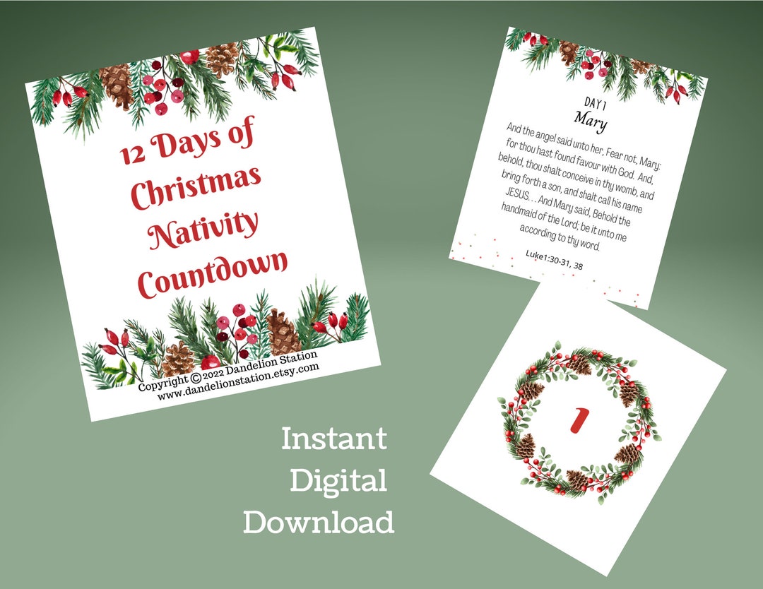 12 Days of Christmas Nativity Countdown Cards INSTANT DIGITAL DOWNLOAD ...