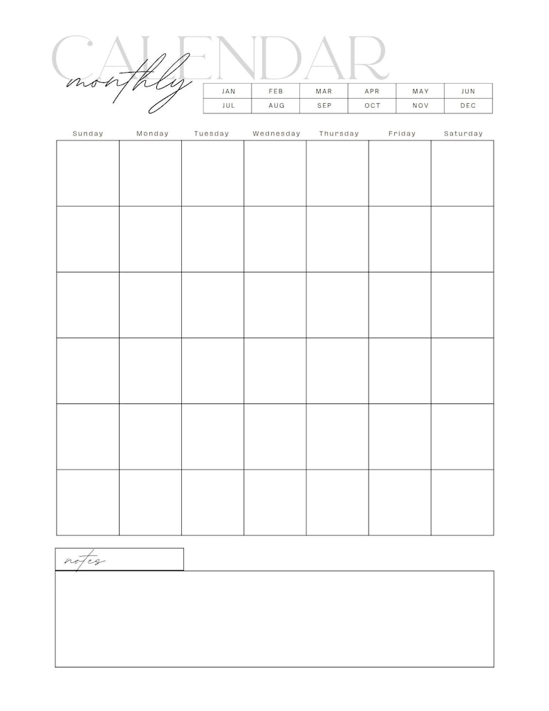Blank Portrait Monthly Calendar - Etsy