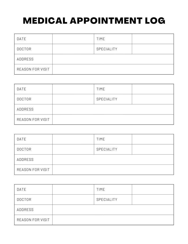 Simple Medical Appointment Log - Etsy