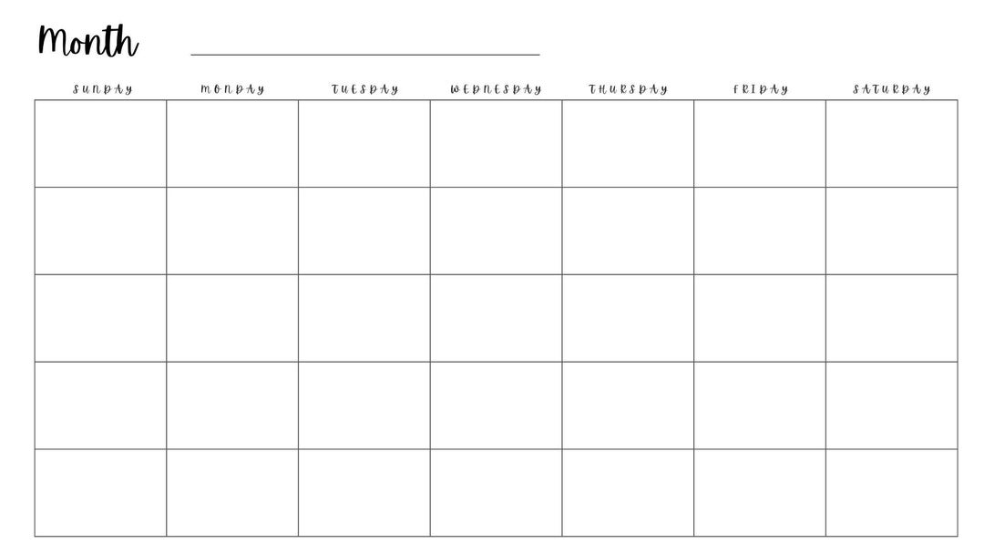 Simple Blank Calendar Universal With No Designs Cursive - Etsy
