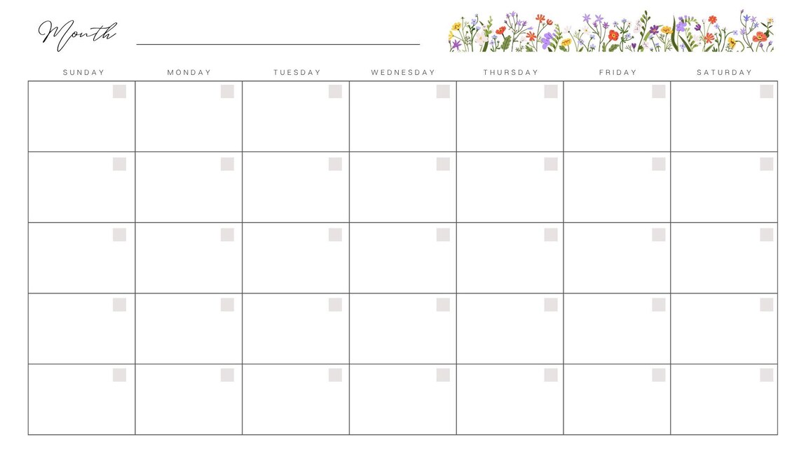 Simple Blank Calendar With Flowers - Etsy