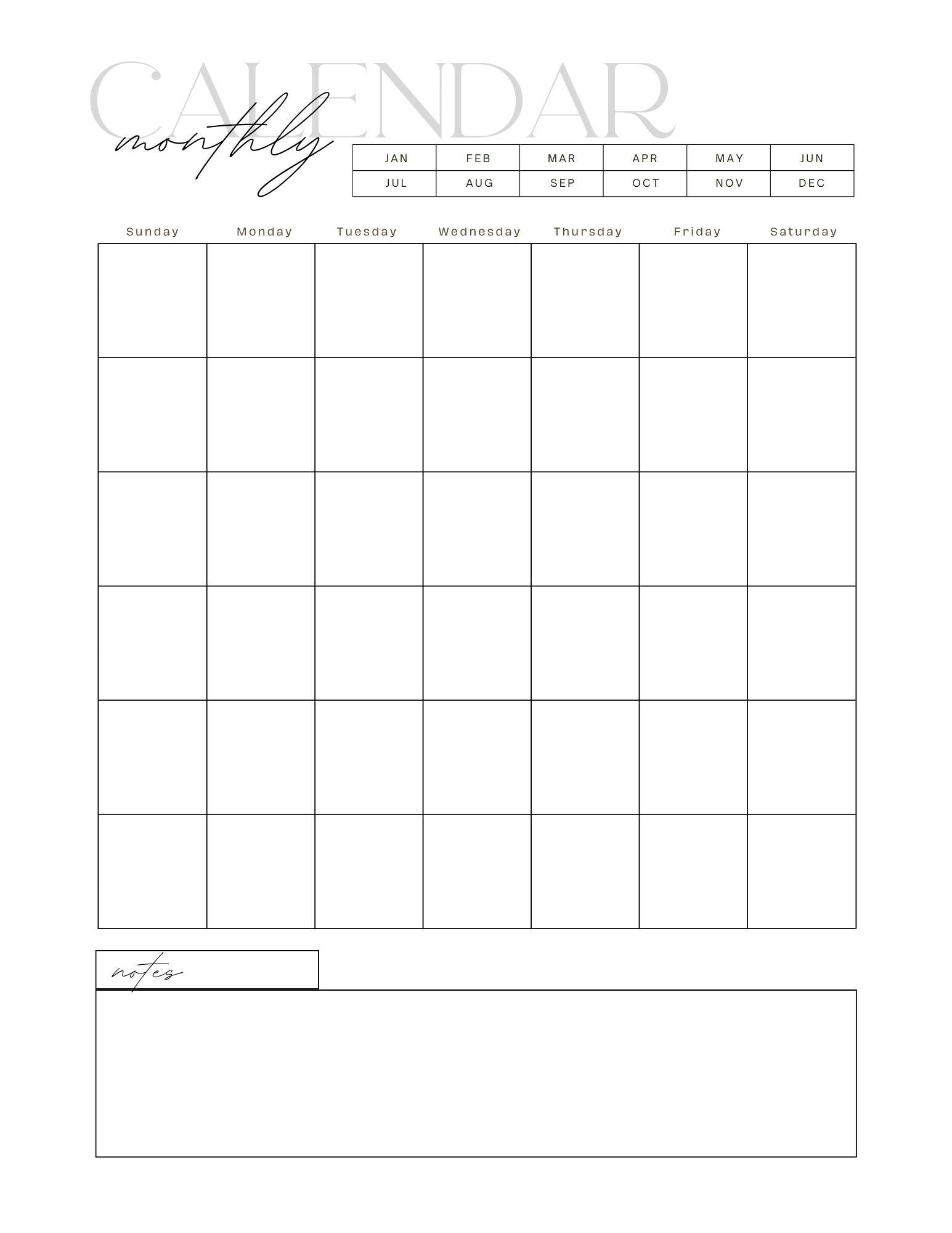 Blank Portrait Monthly Calendar - Etsy