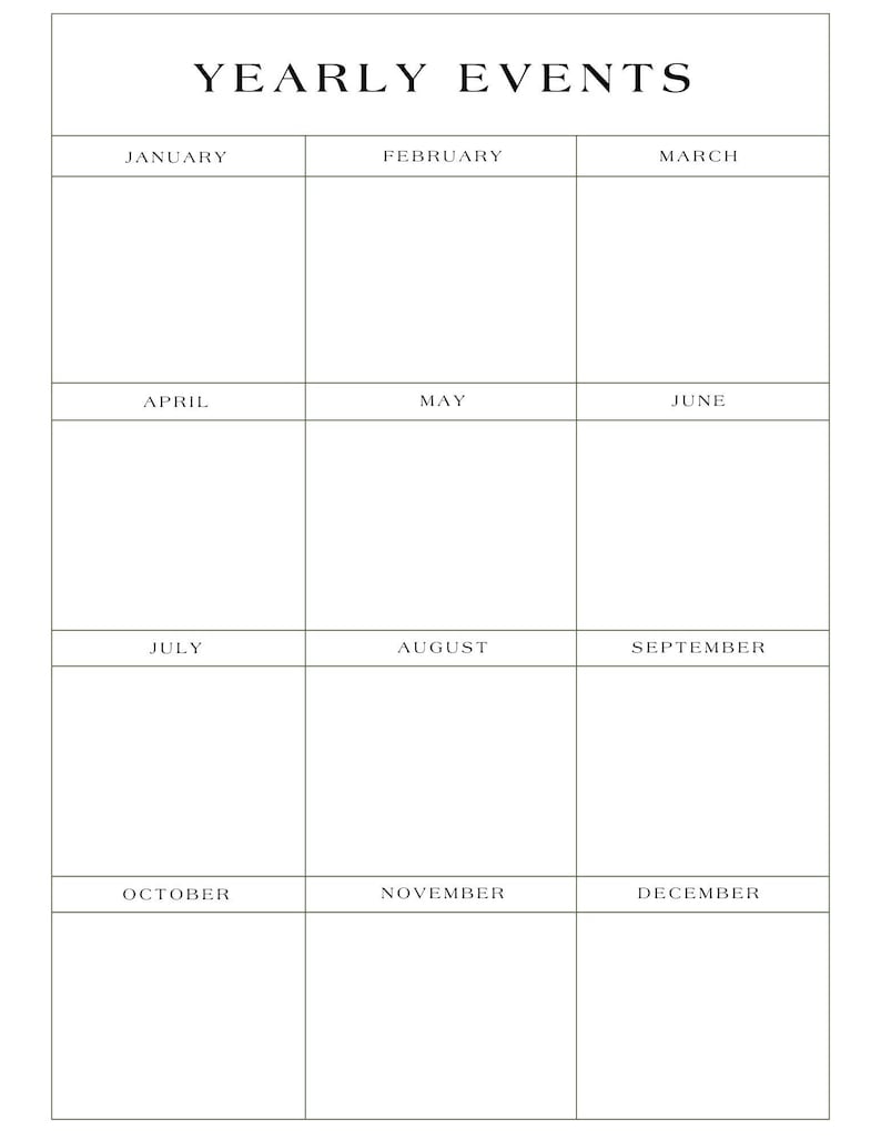 Elegant Yearly Events Calendar - Etsy