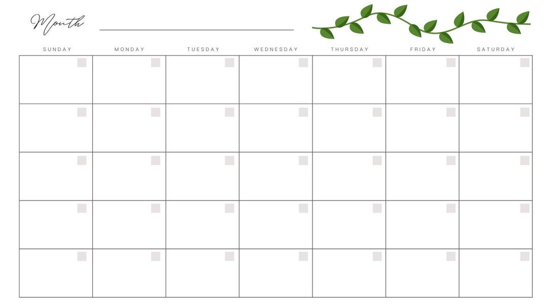 Simple Blank Calendar With Vine Design - Etsy