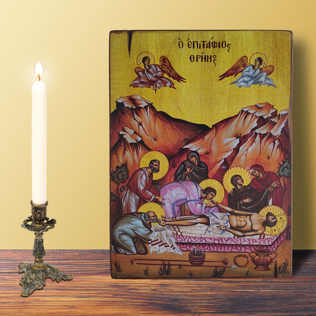 Lamentation, Burial SMALL Icon 10x14cm-3.94x5.51in Byzantine Greek ...