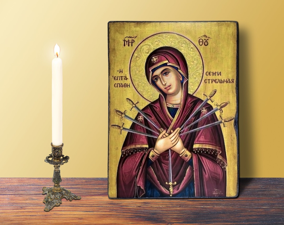 Virgin Seven Swords Icon Medium 14x20cm 551x787in Byzantine Etsy