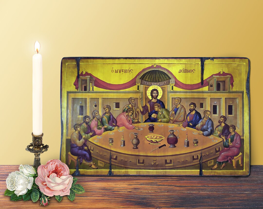 Last Supper Icon Greek Mystical Jesus Christ Dinner With 12 Disciples ...