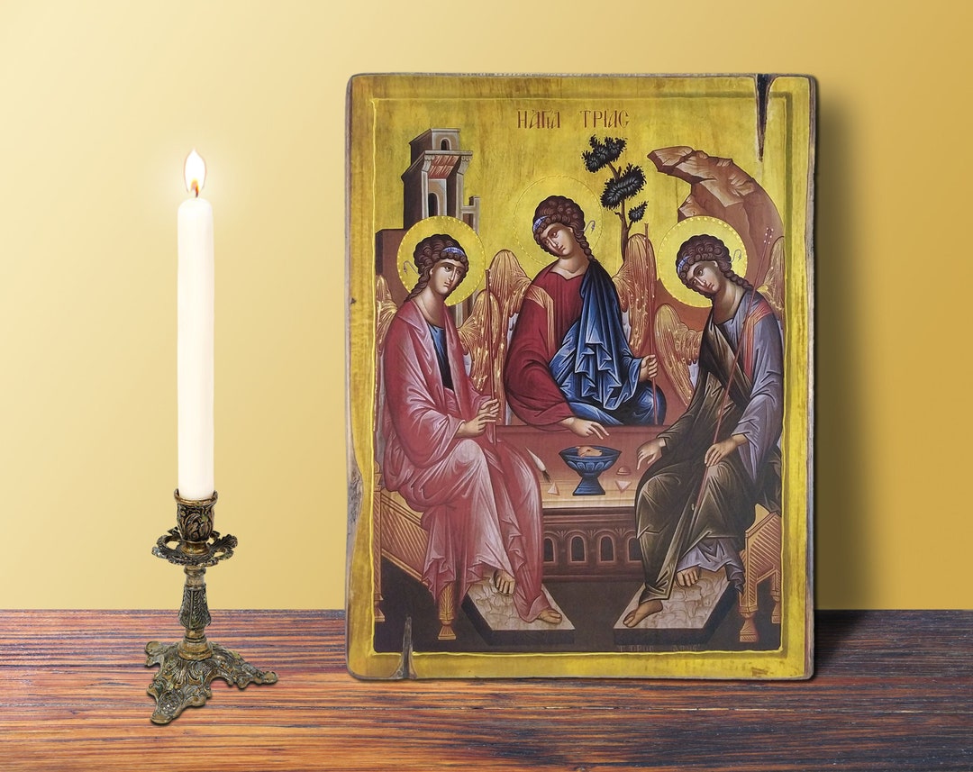 Holy Trinity Icon Byzantine MEDIUM 14x20cm-5.51x7.87in Greek Orthodox ...