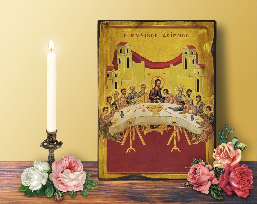 Last Supper Icon MEDIUM 14x20cm-5.51x7.87in Greek Mystical Jesus Christ ...