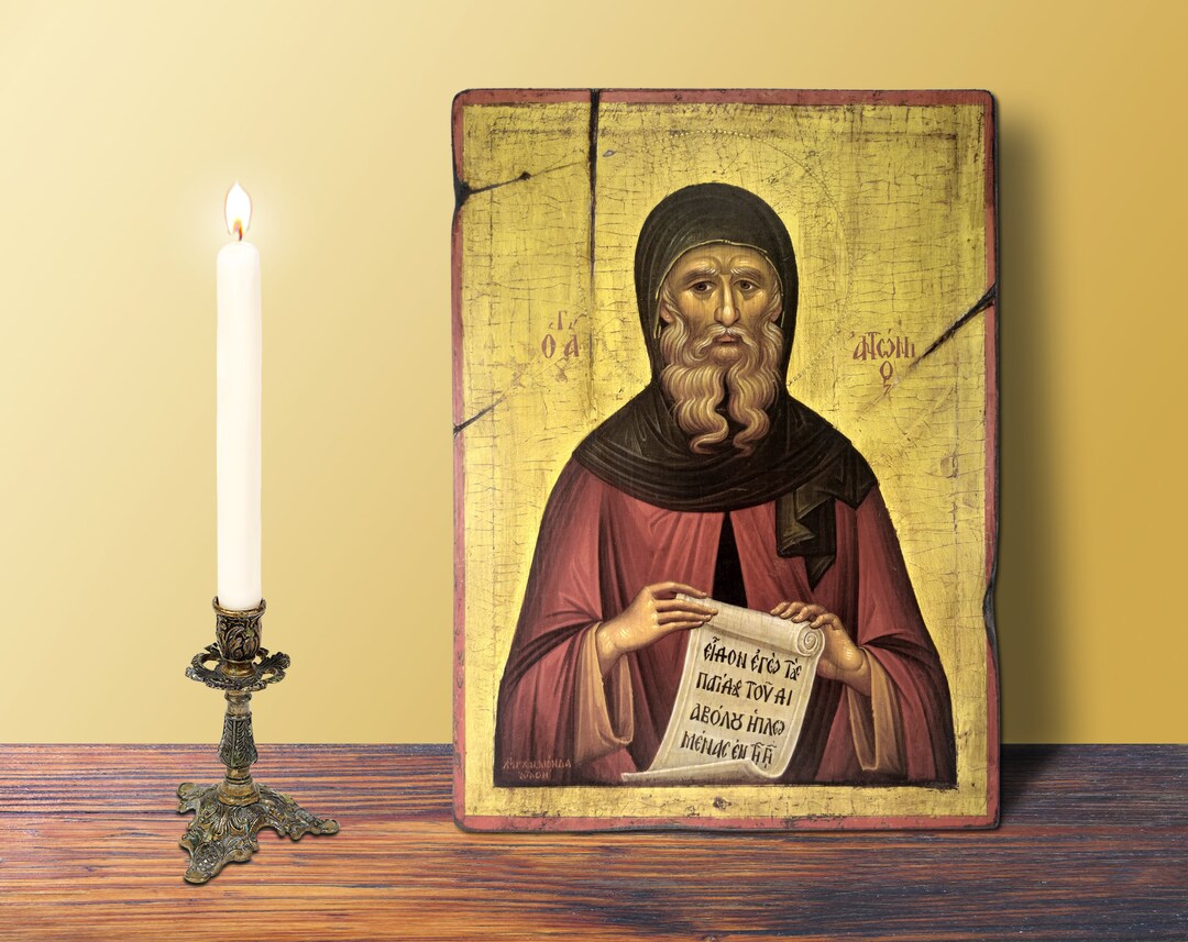 Saint Antony LARGE Icon, Byzantine Greek Orthodox Handcrafted Wall ...