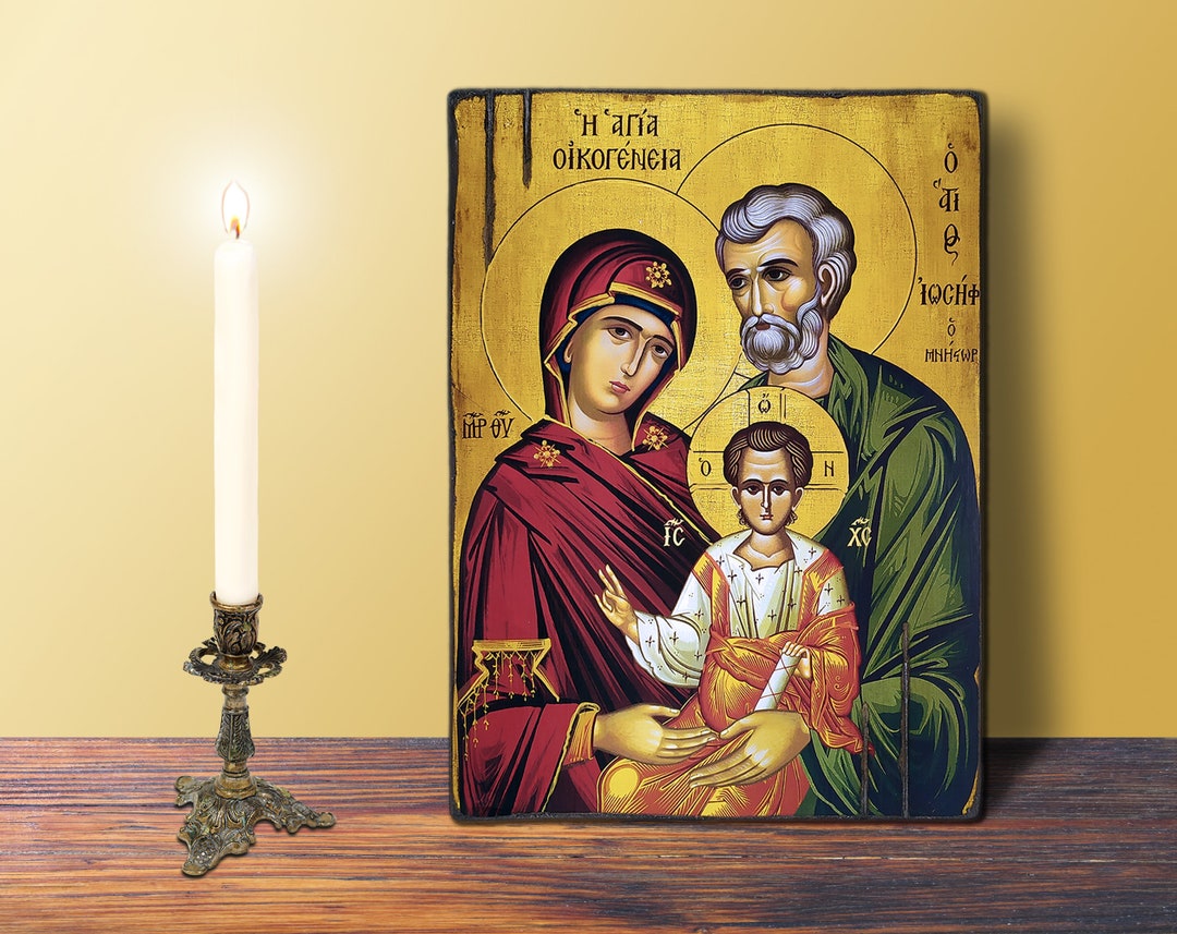 The Holy Family Icon Large Sized 19x26cm-7.48x10.24in Byzantine Greek ...