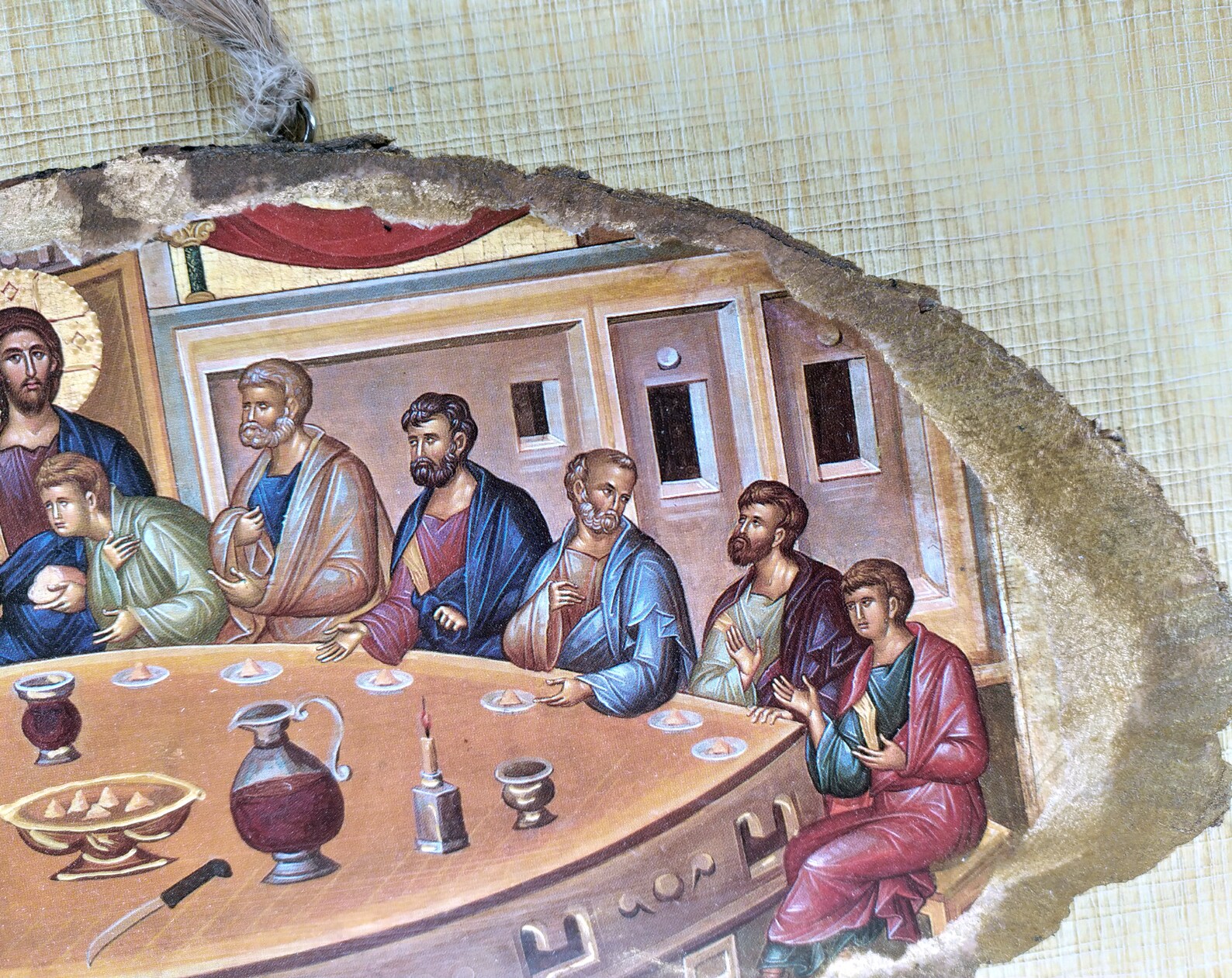 Last Supper Icon on Solid Wood Slice, Byzantine Greek Orthodox ...