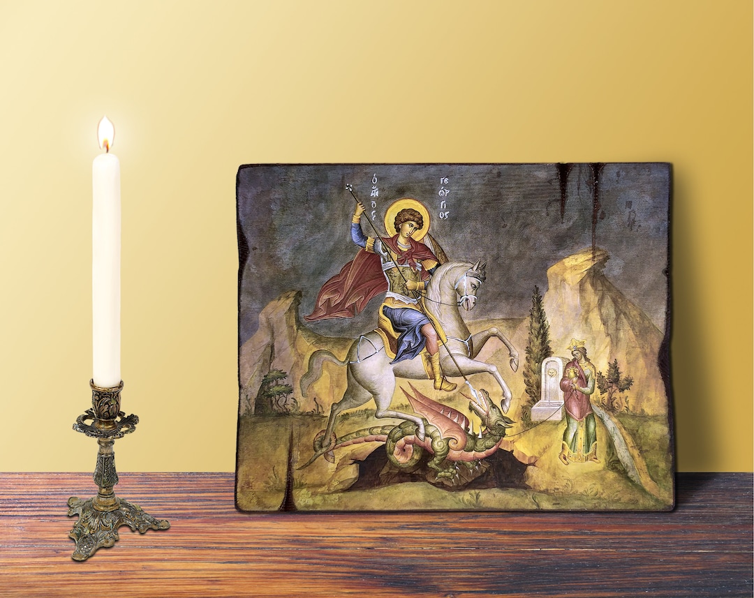 Saint George Icon With Horseback Large Size 24x19cm-9.45x7.5in Wide ...