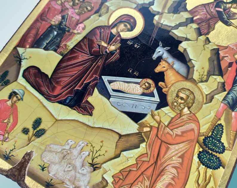 Nativity of Christ Icon MEDIUM, Premium Quality Cotton Canvas Byzantine ...