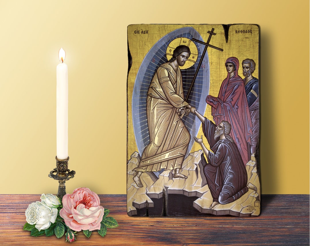 Descent Into Hell Icon Byzantine Greek Orthodox Handmade Wooden Icon ...