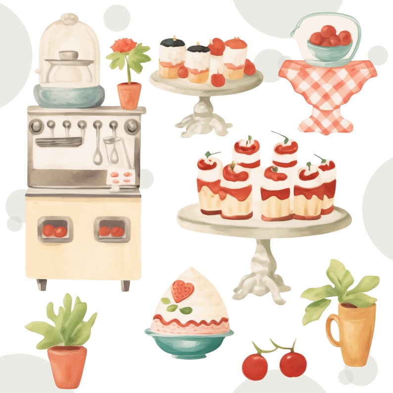 Vintage Kitchen Clipart Cute Retro Cooking Utensils Appliances, Instant ...