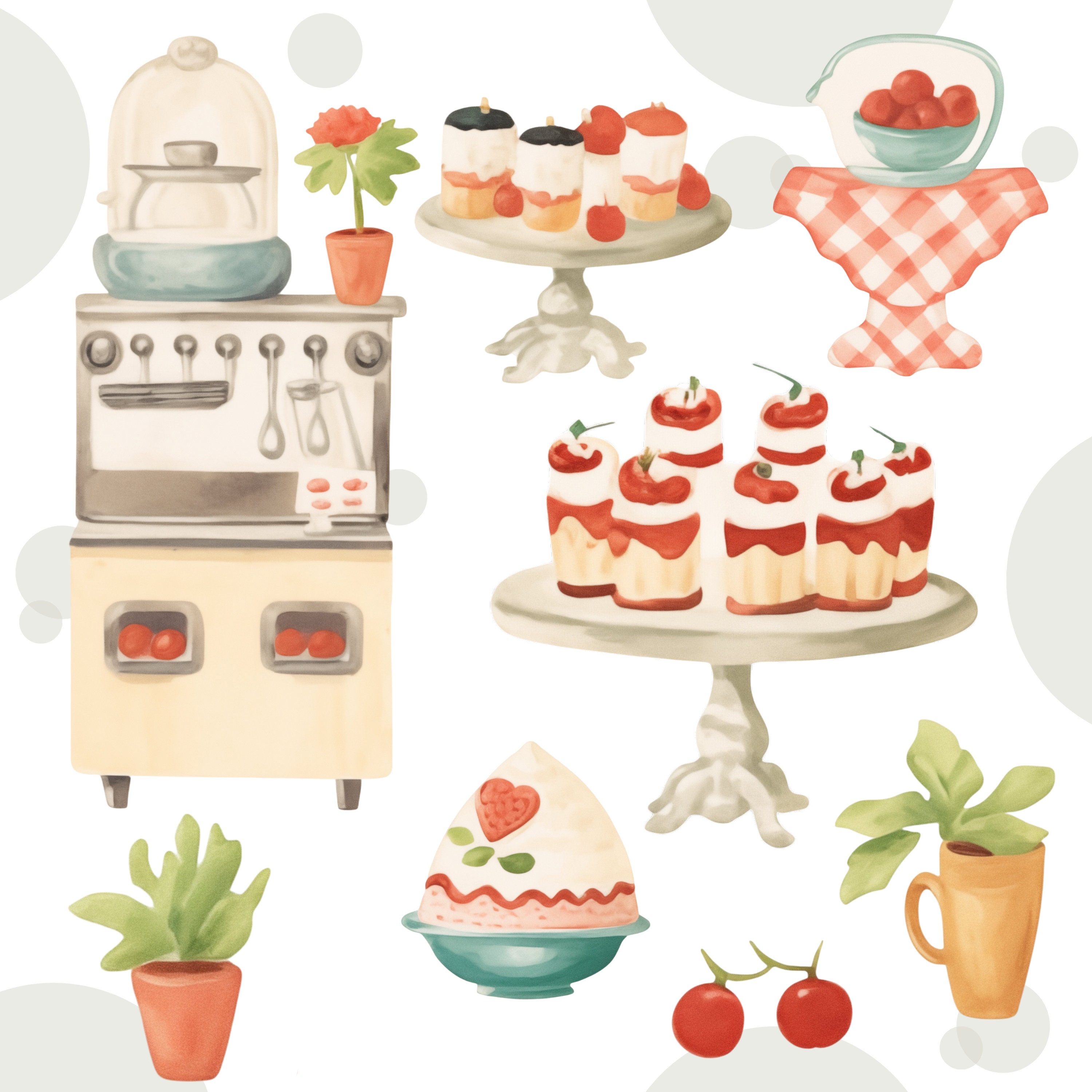 Vintage Kitchen Clipart Cute Retro Cooking Utensils Appliances, Instant ...
