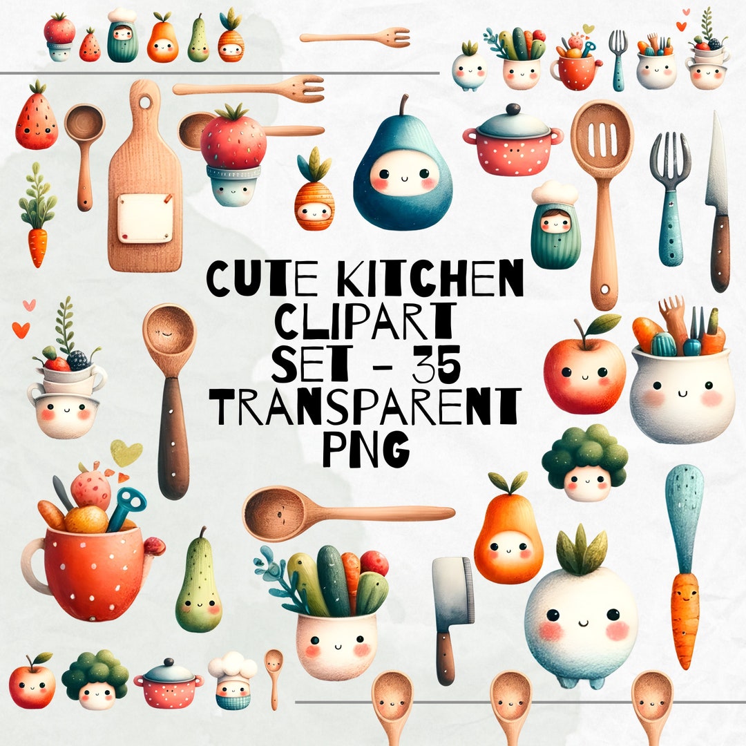 Cute Kitchen Clipart Set 35 Transparent PNG Files for Invitations ...
