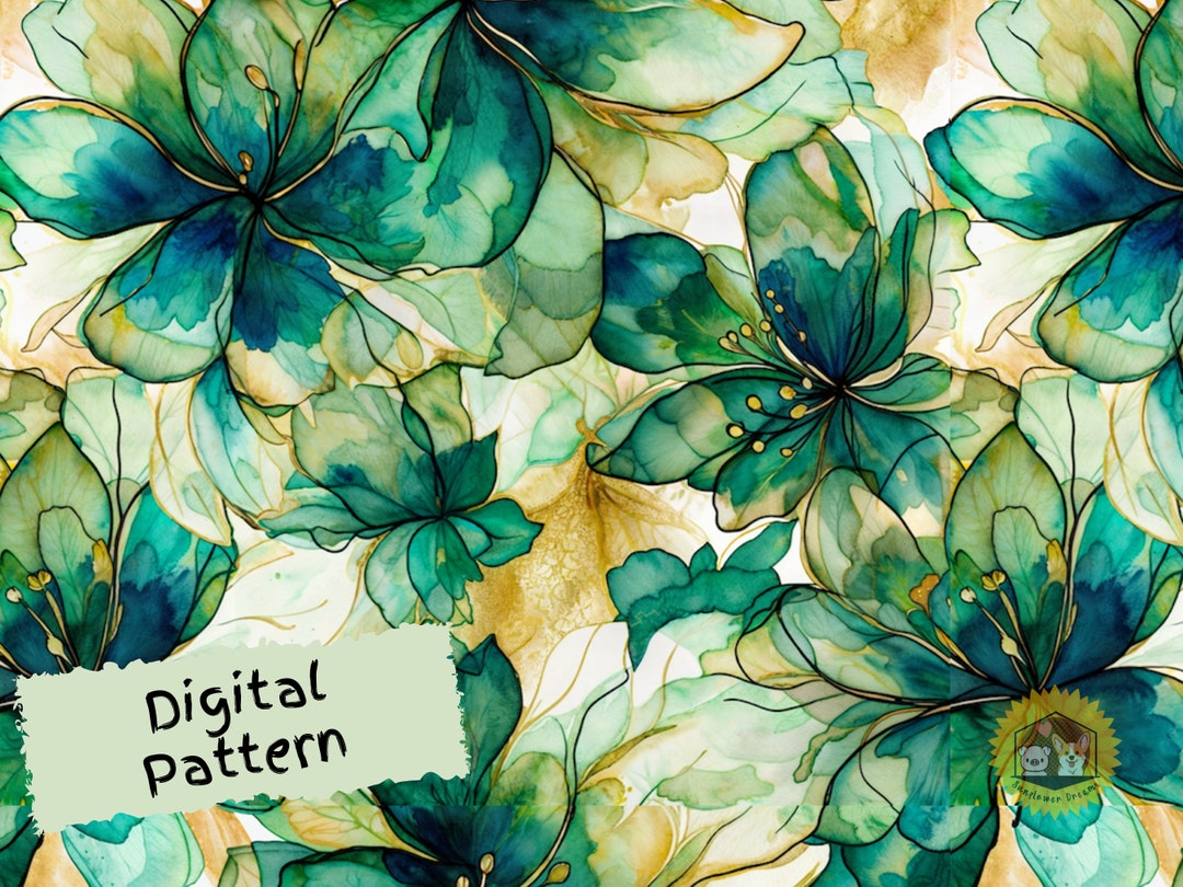 Emerald Flower Pattern, Flower Digital Pattern, Digital Art, Flower Card Art, Floral Pattern ...