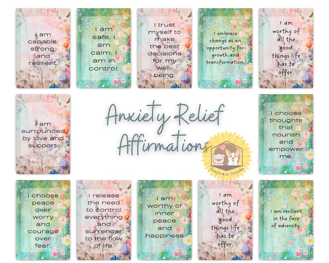 Printable Anxiety Relief Affirmation Cards: Self-care, Mental Health ...
