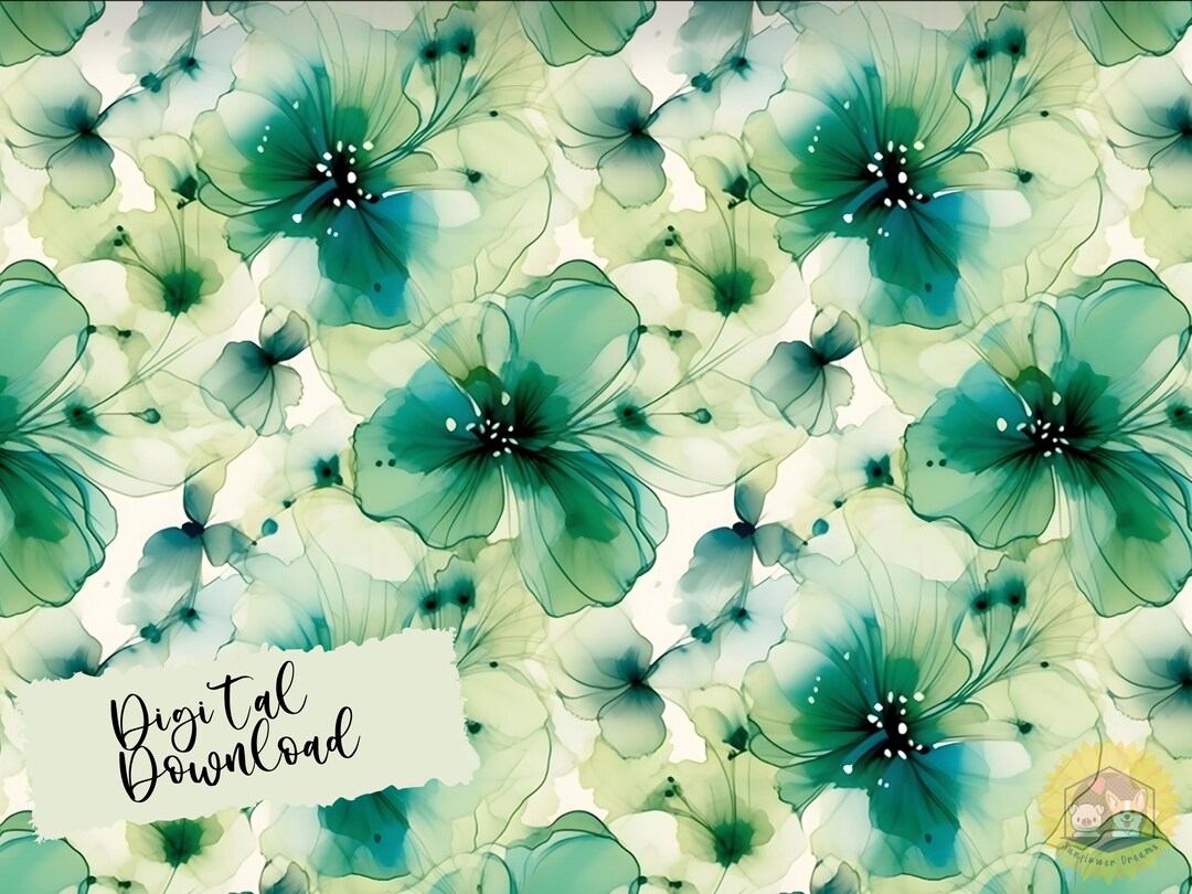 Green Flower Pattern, Flower Seamless Pattern, Digital Art, Flower Card ...