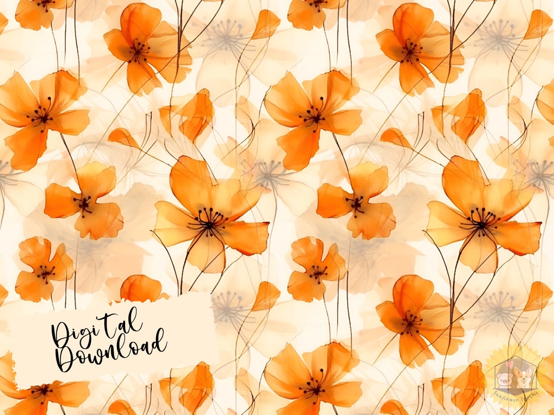 Orange Pressed Flower Seamless Pattern: Alcohol Ink Floral Art (digital ...