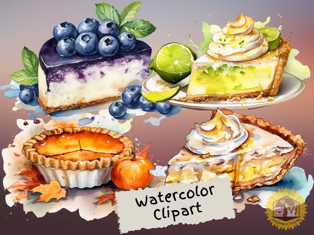Watercolor Pie Clipart Set: Dessert Graphics (digital Download) - Etsy