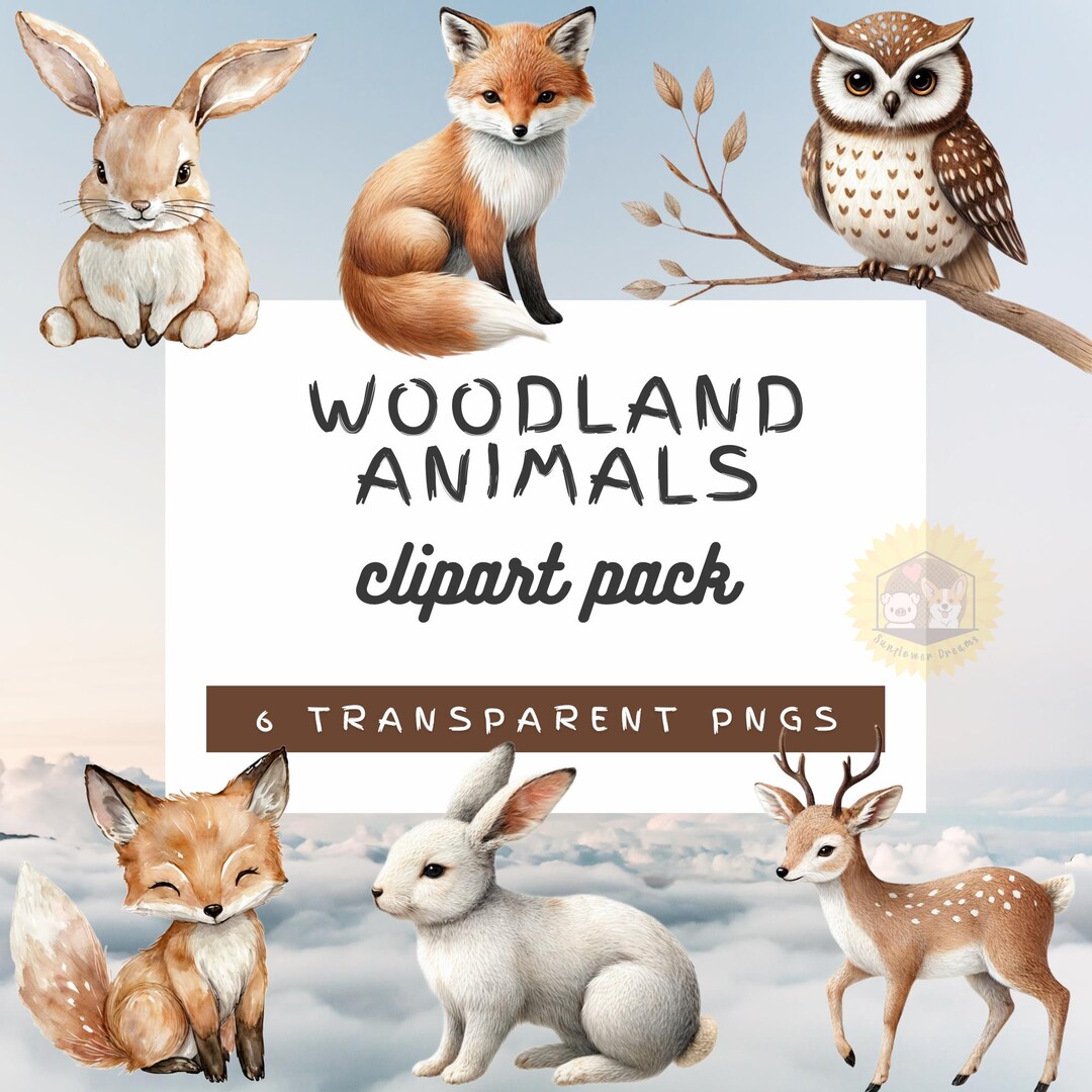 Watercolor Woodland Animal Clipart Set: Fox, Deer, Bunny, Owl (PNG ...