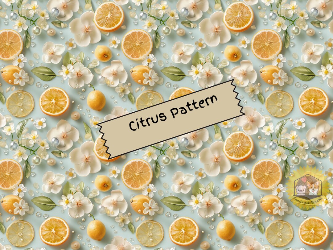 Citrus Pattern, Citrus Digital Paper, Card Art, Citrus and Flowers ...