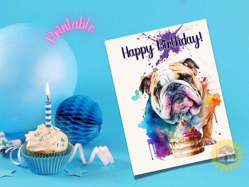 Printable Bulldog Birthday Card Bulldog Card Blank Dog Card - Etsy