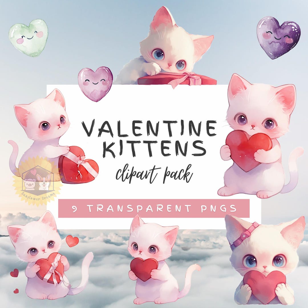 Valentine Kittens Clipart, Watercolor, Clipart for Commercial Use ...