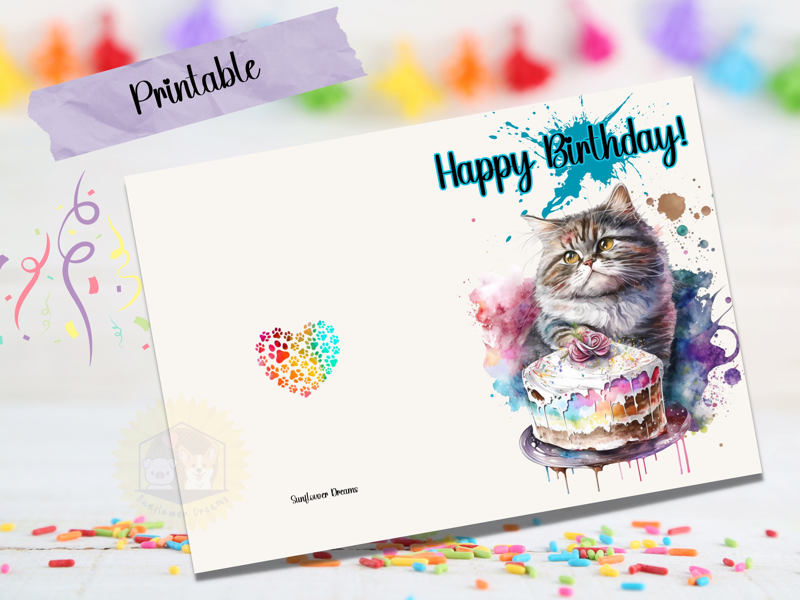 Printable Cat Birthday Card Cat Card Blank Cat Card - Etsy
