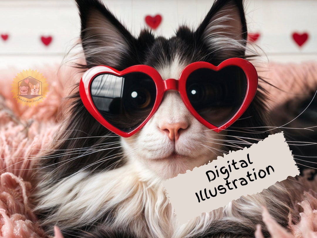 Cute Cat Illustration, Digital Cat Image, DIY Craft Printable, Card ...
