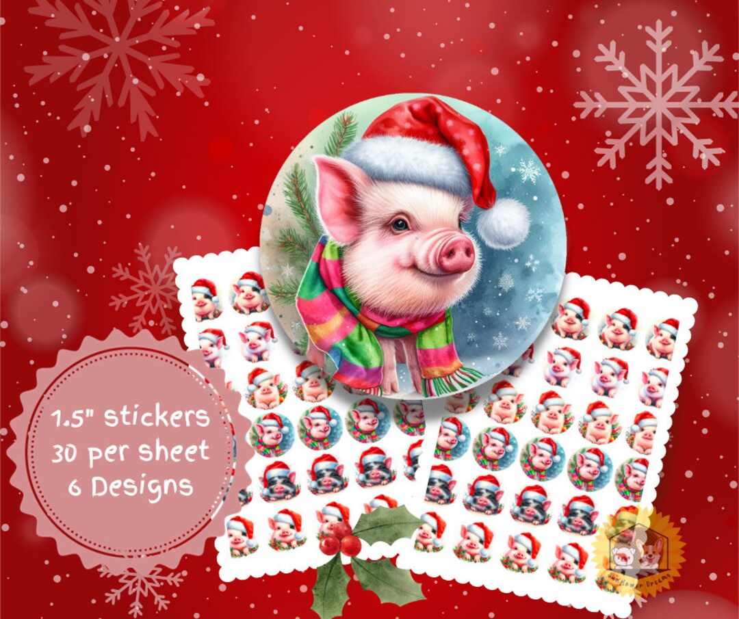 Pig Stickers, Christmas Pig Stickers, Pig Card Stickers, Cute Pig ...