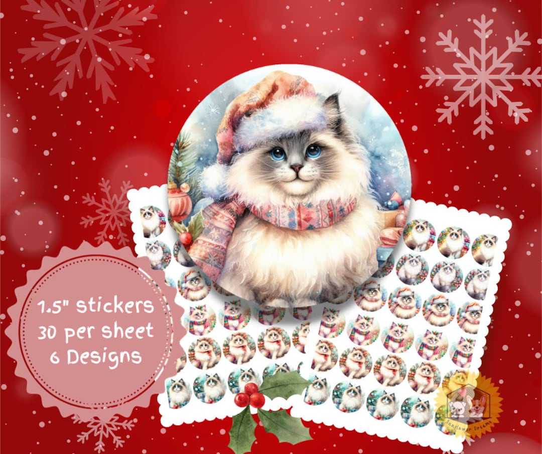 Ragdoll Stickers, Christmas Cat Stickers, Cat Card Stickers, Cute ...